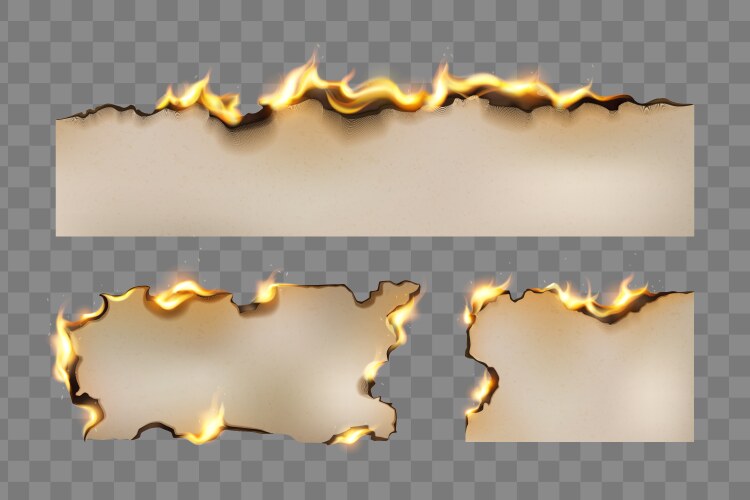 Burning paper sheets with glowing fire flames Vector Image