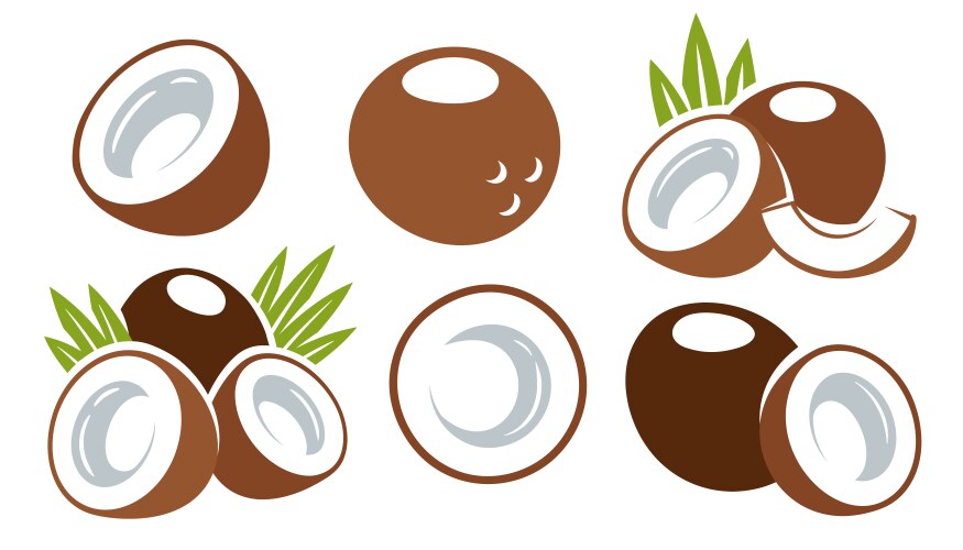 Coconut set drawn cute kawaii food faces Vector Image