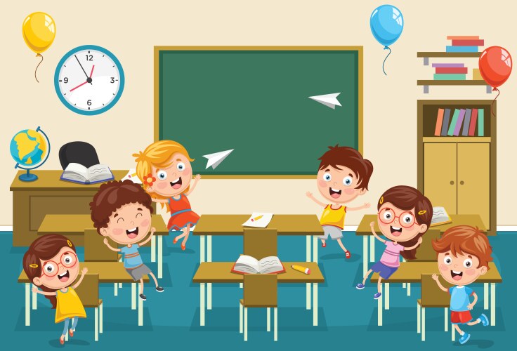 Cartoon school kids studying in the classroom Vector Image