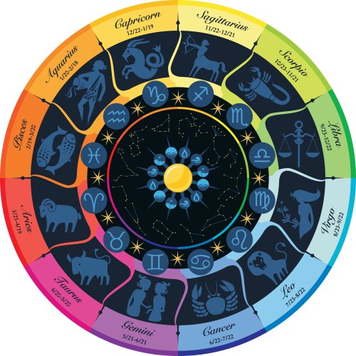 Zodiac wheel astrology horoscope with circle sun Vector Image