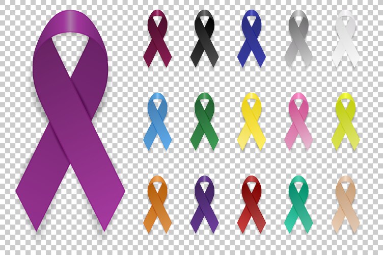 Set ribbon all cancers cancer awareness ribbons Vector Image