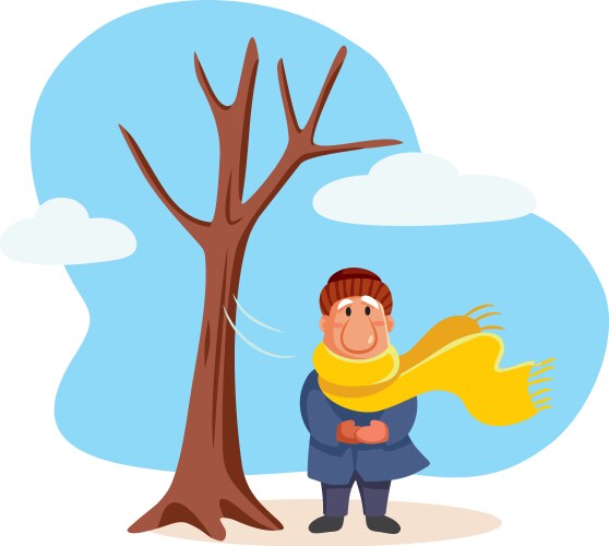 Cartoon man joyfully jumping in icy waters during Vector Image