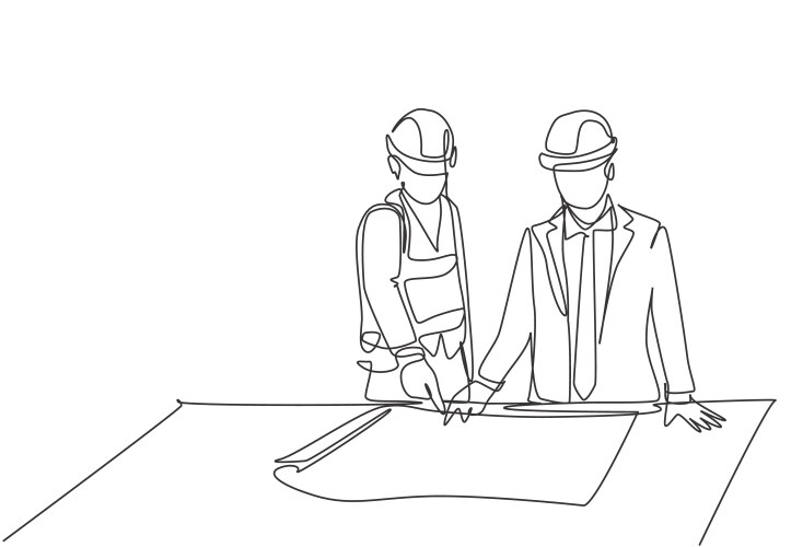 Single one line drawing young construction Vector Image