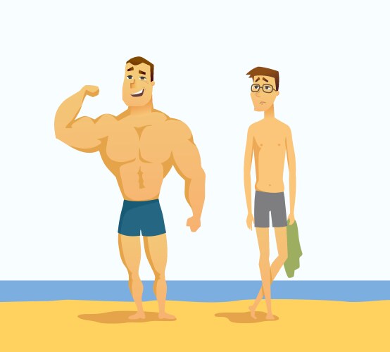 Strong and weak men - cartoon people character Vector Image