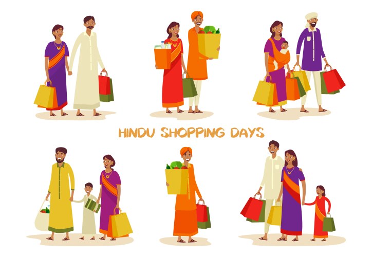 Indian people traditional clothes cartoon Vector Image