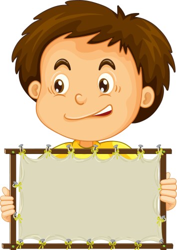 Blank sign template with happy boy on white Vector Image