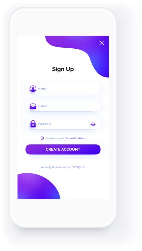 Mobile ui kit sign up form in page set Royalty Free Vector