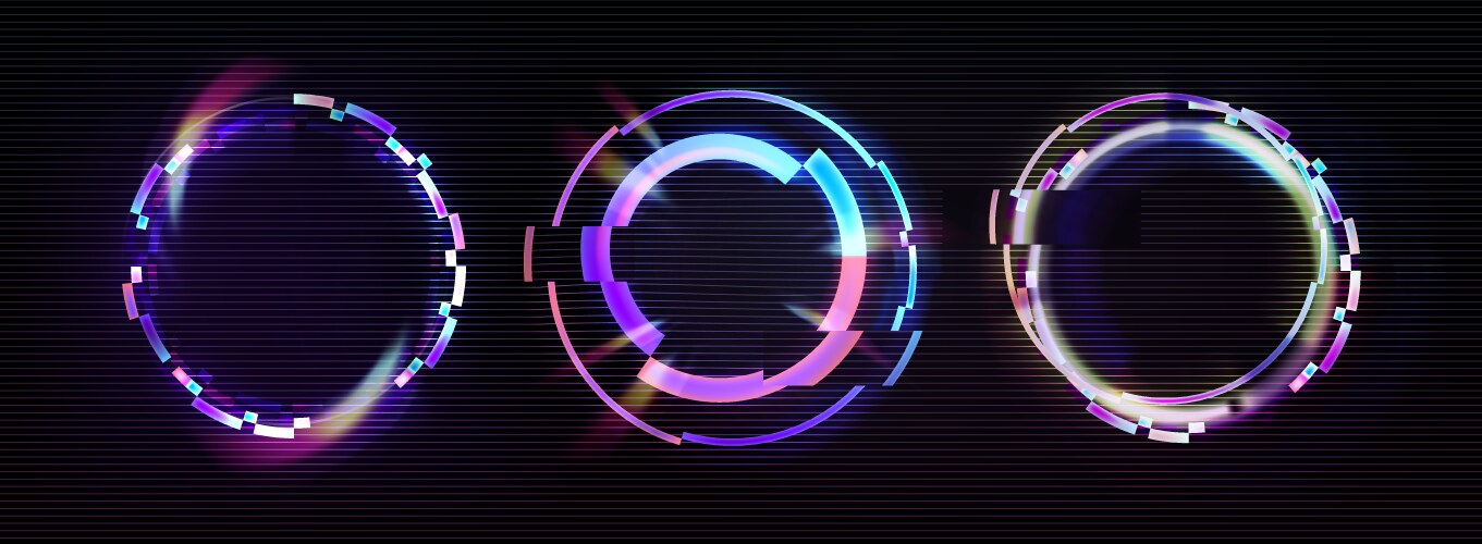 Neon glitch effect circle digital ring frame Vector Image