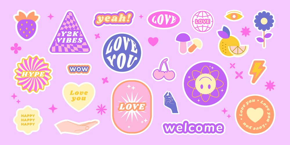 Circle sticker pack shapes in retro 90s cartoon Vector Image