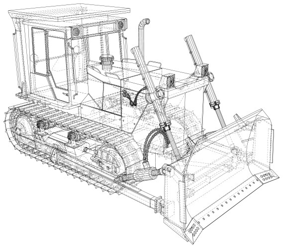 Bulldozer wire-frame outline style Royalty Free Vector Image