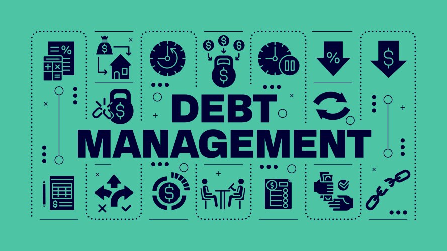 Debt management green word concept Royalty Free Vector Image