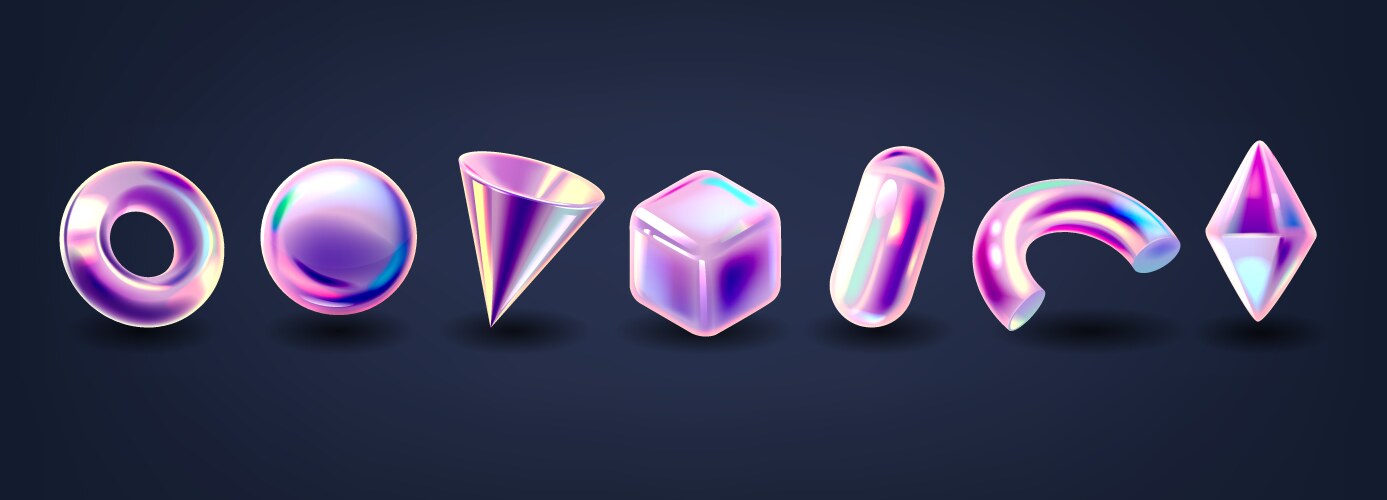 Holographic geometric shapes 3d render Royalty Free Vector