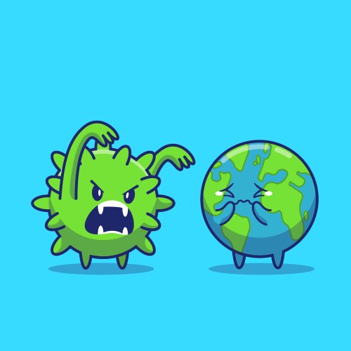 Cute world fighting corona virus cartoon Vector Image
