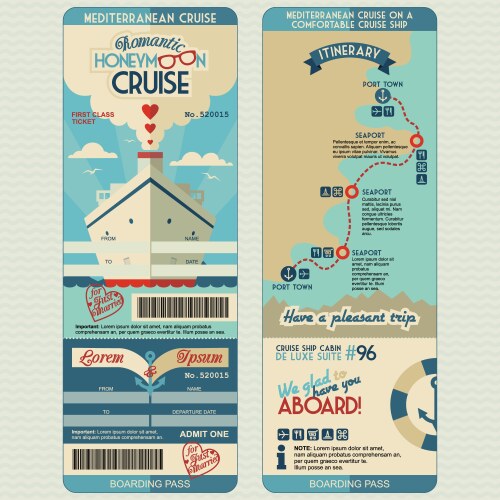Cruise ship boarding pass design template Vector Image