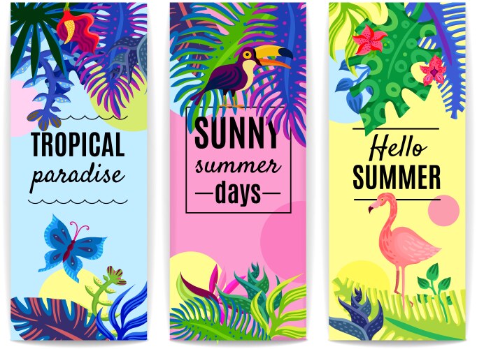Tropical island palm trees web banners Royalty Free Vector