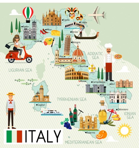 Italy tourist map with regions Royalty Free Vector Image
