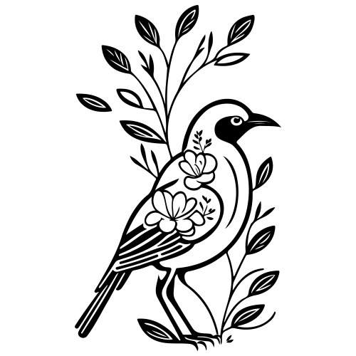 Bird flower sketch hand draw Royalty Free Vector Image