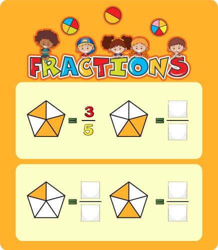 Math fraction education worksheet Royalty Free Vector Image