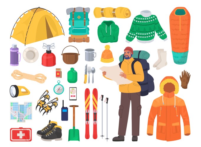 Backpack camping gear hiking Royalty Free Vector Image