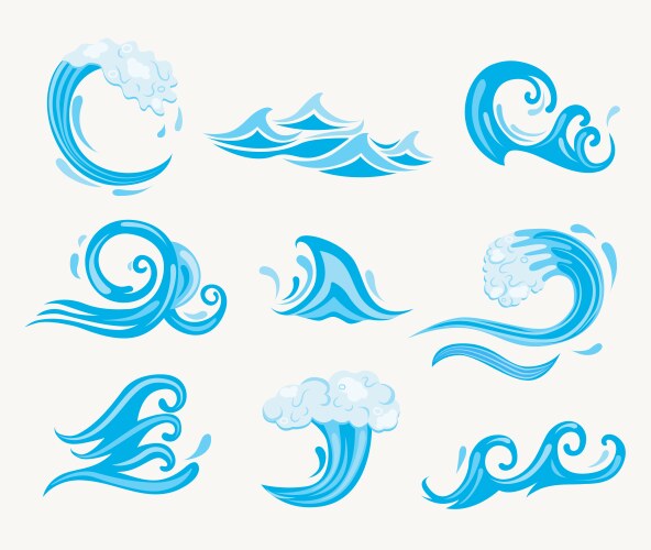 Ocean and sea waves set Royalty Free Vector Image