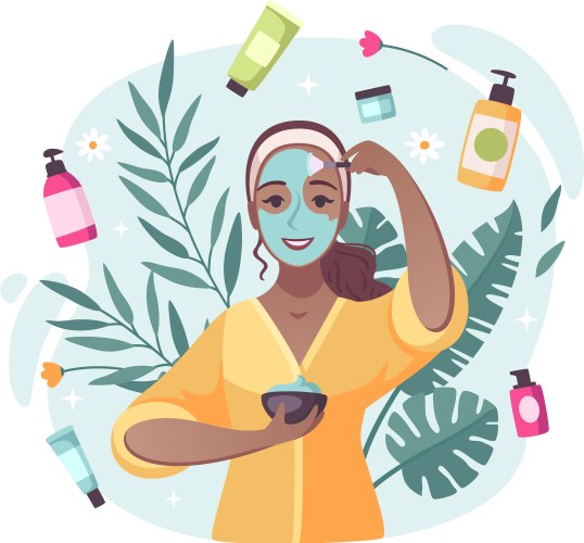 Applying face cream composition Royalty Free Vector Image