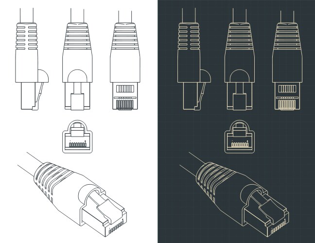 S-video male plug blueprints Royalty Free Vector Image