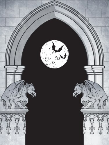 Gothic arch with moon phases hand drawn Royalty Free Vector