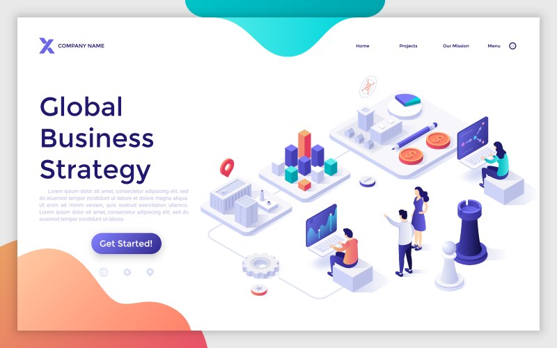 Modern isometric landing page template Royalty Free Vector