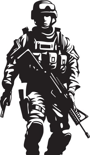 Commando guardian soldier with gun black icon Vector Image