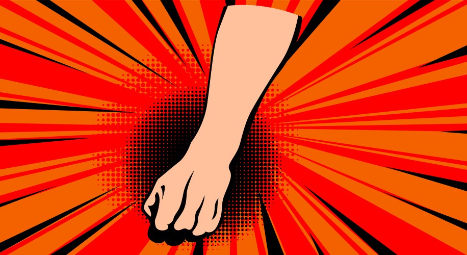 Hand fist with comics background blow flat Vector Image