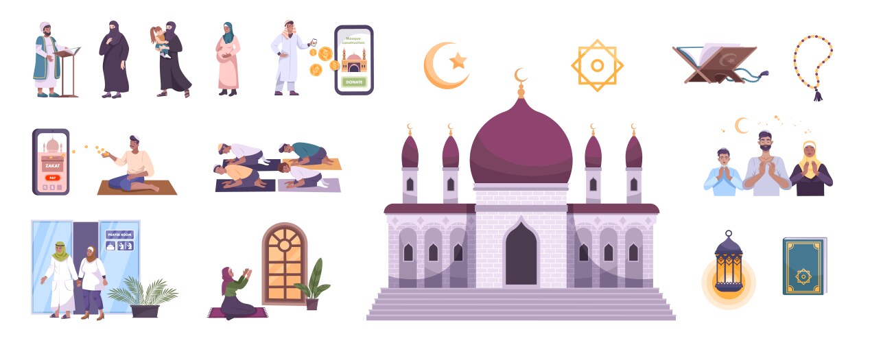 Islam cartoon people icons arabic muslim avatars Vector Image