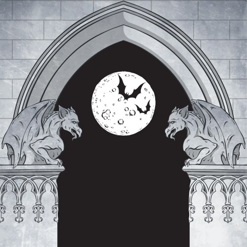 Gothic arch with moon phases hand drawn Royalty Free Vector
