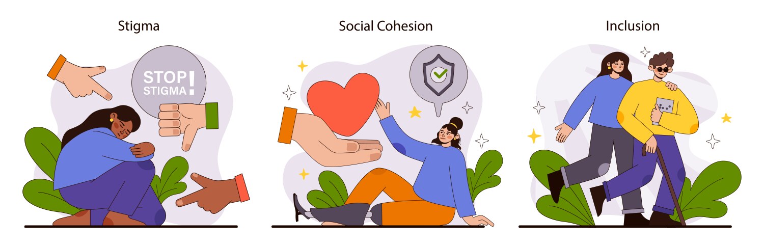 Inclusive society set depicting supportive Vector Image