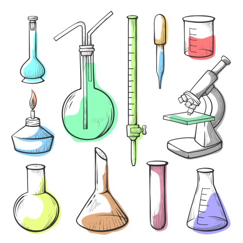 Laboratory equipment hand drawn Royalty Free Vector Image