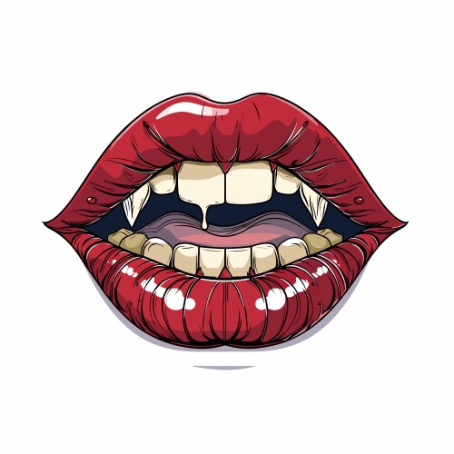 Seductive red lips bared teeth Royalty Free Vector Image