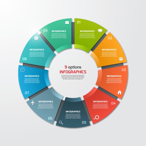 Circle infographic 9 options Royalty Free Vector Image