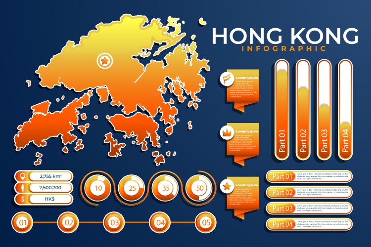 Hong kong map statistics infographics Royalty Free Vector