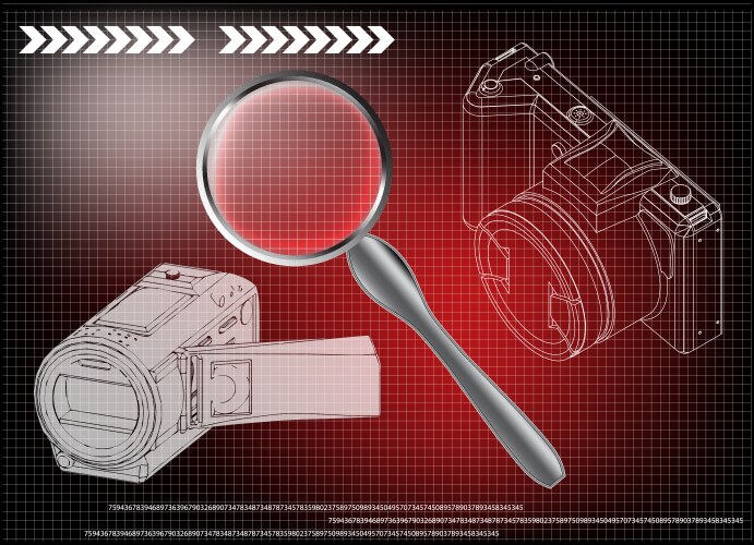 3d model of the camera on a green drawing Vector Image