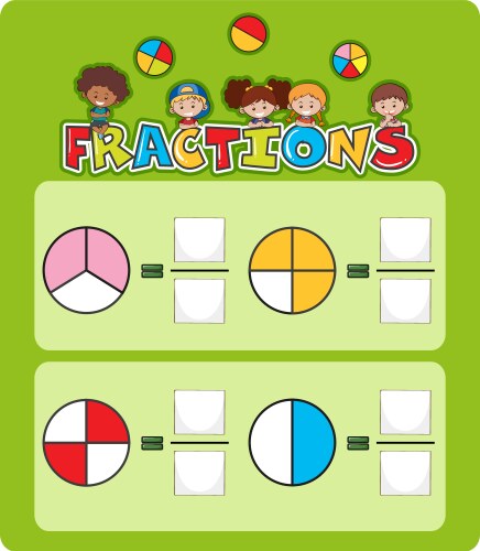 Math fraction education worksheet Royalty Free Vector Image