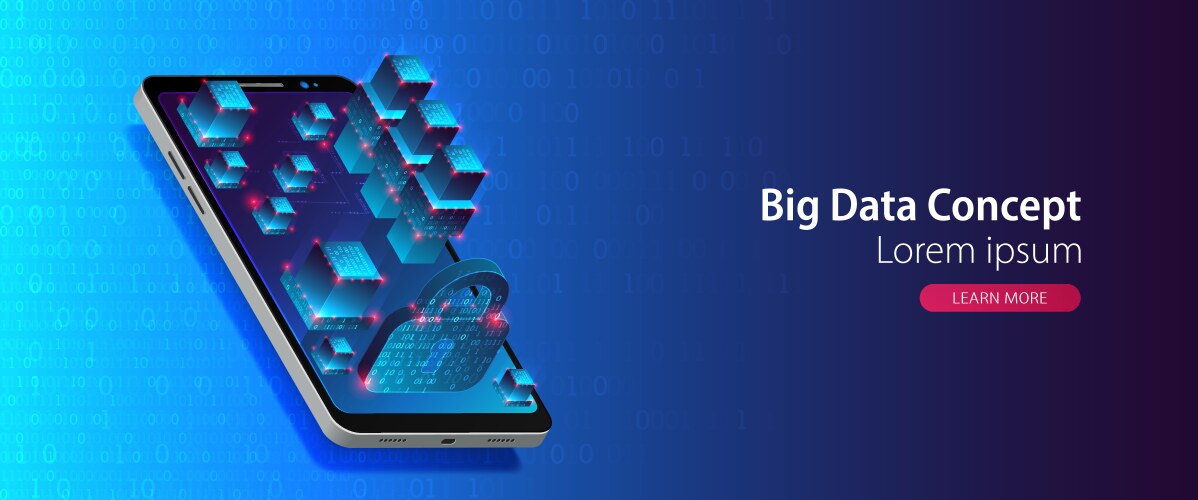 Isometric mobile phone ig data flow processing Vector Image