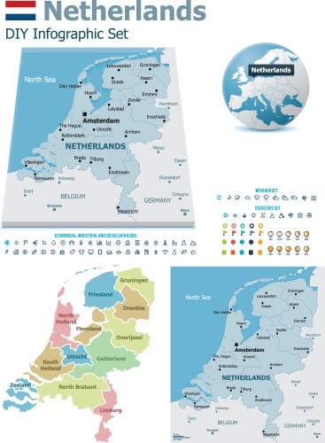 Cartoon map holland with legend icons Royalty Free Vector