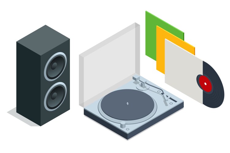 Isometric vinyl player with one plate objects Vector Image