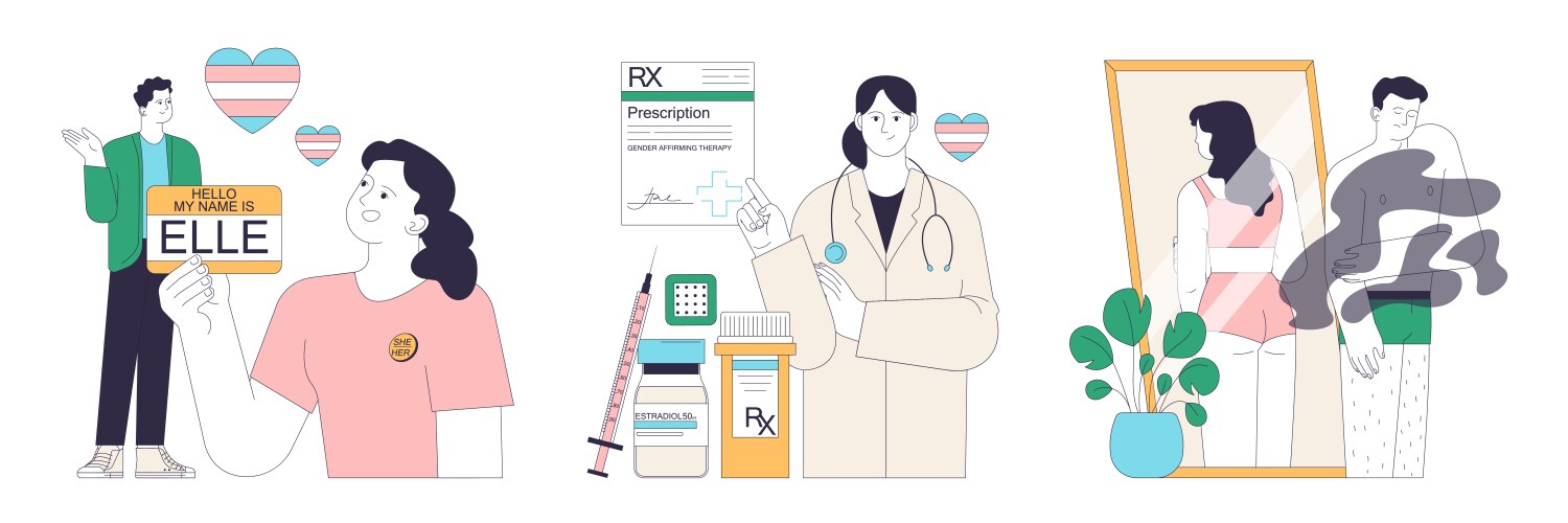Gender transition process set gender-affirming Vector Image