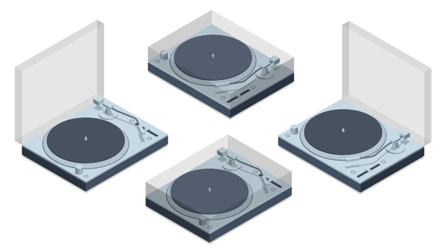 Turntable vinyl isometric blueprints Royalty Free Vector