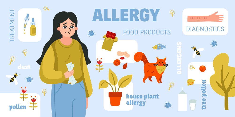 Little girl having allergy from pollen Royalty Free Vector