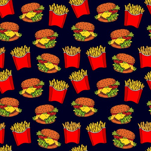 Seamless background with fast food patterns Vector Image
