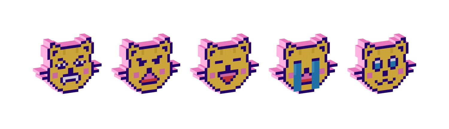 Set of 3d pixel emoticons cats a pack Royalty Free Vector