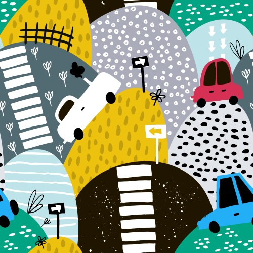 Seamless pattern with hand drawn retro racing cars