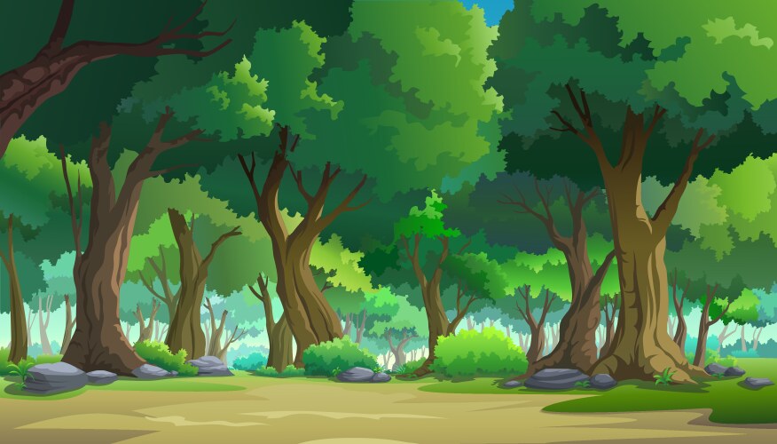 Cartoon of the forest scene with many trees Vector Image