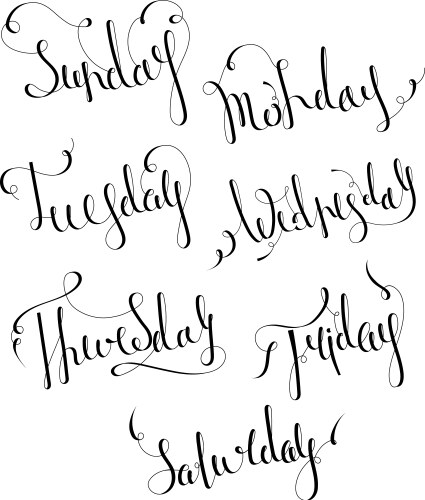 Days of a week hand written lettering Royalty Free Vector